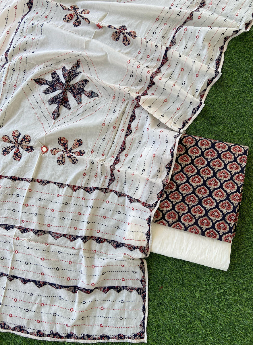 Ajarakh Print Suit with aplique mirror work dupatta – Nitnaya
